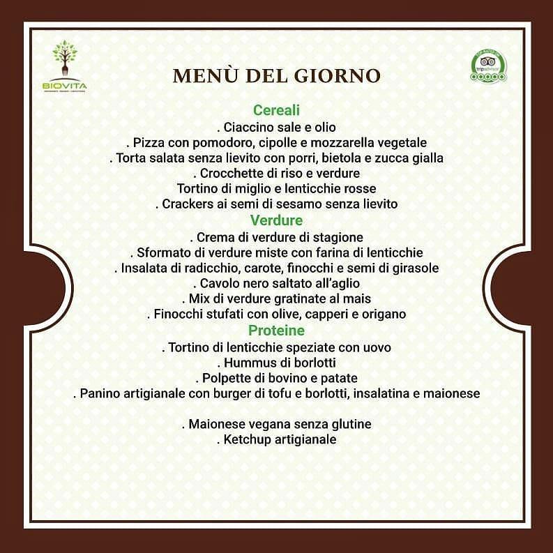 Menu at Biovita Ristorante Bio Vegetariano, Siena