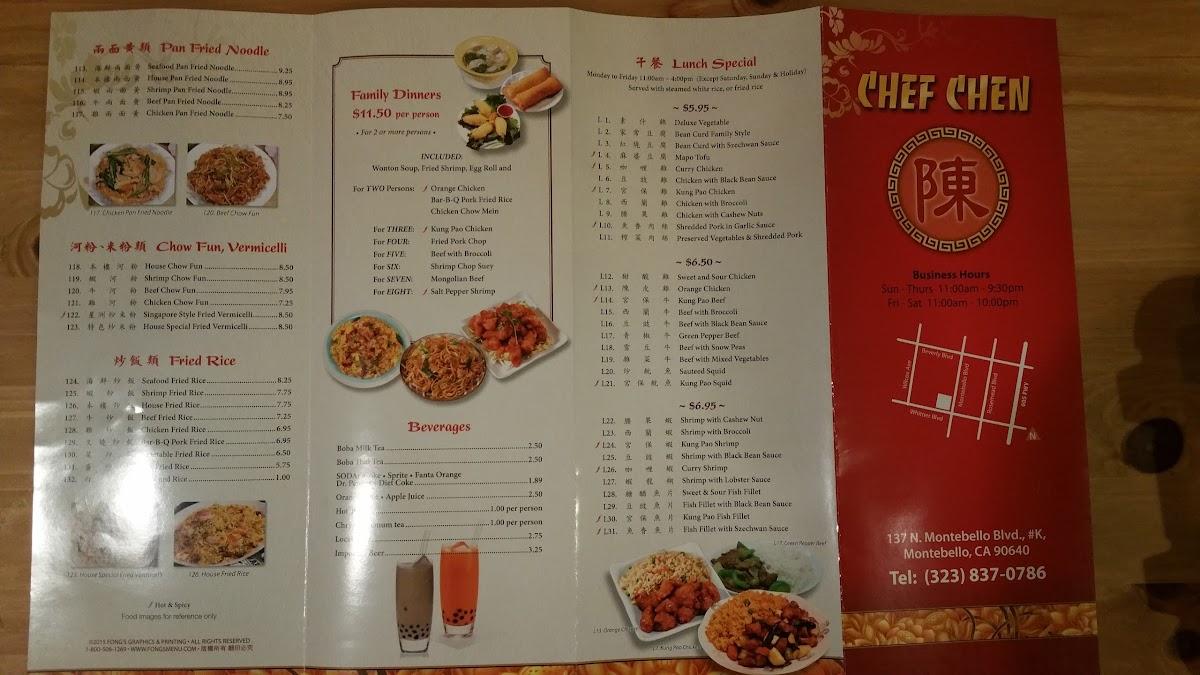 Menu at Chef Chen restaurant, Montebello