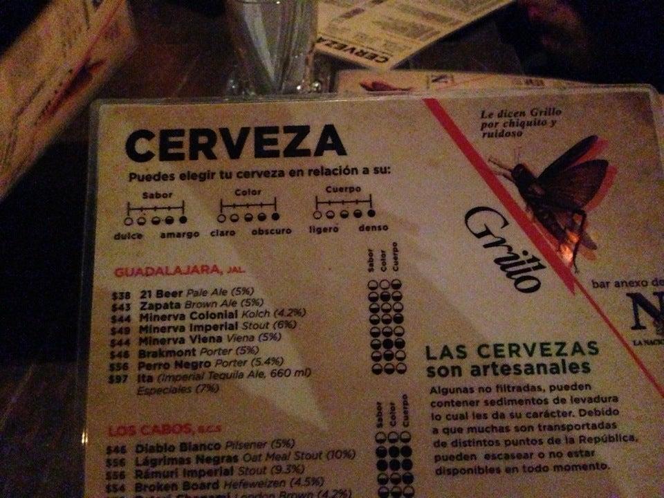 Carta del pub y bar Grillo, Guadalajara