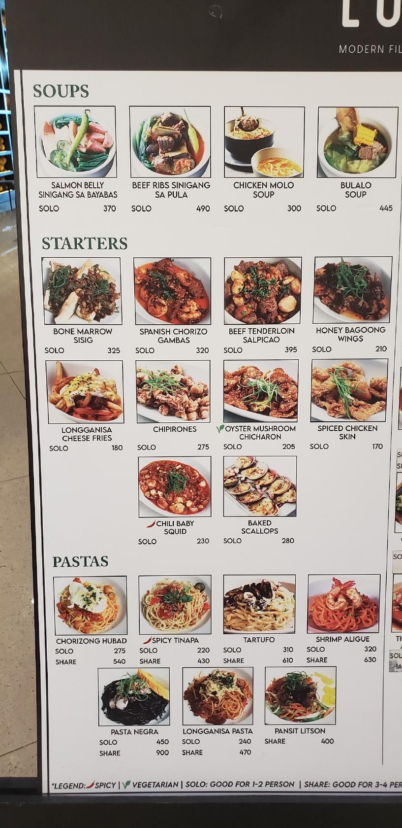 Menu at Lola restaurant, Pasay, Seaside Boulevard