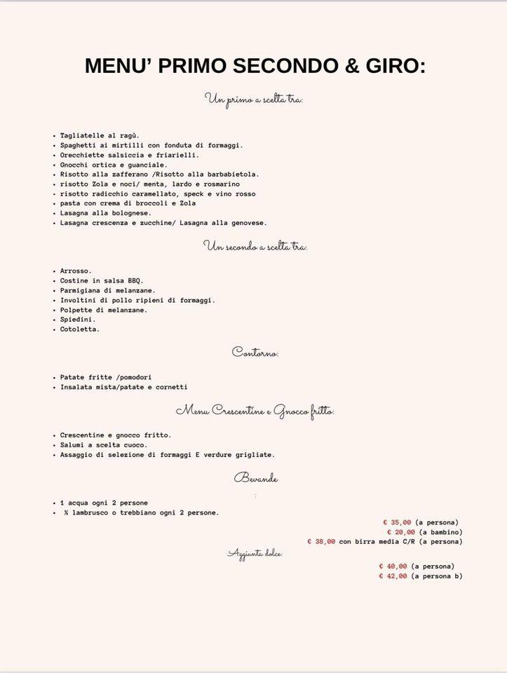 Menu at La Rustica restaurant, Monza