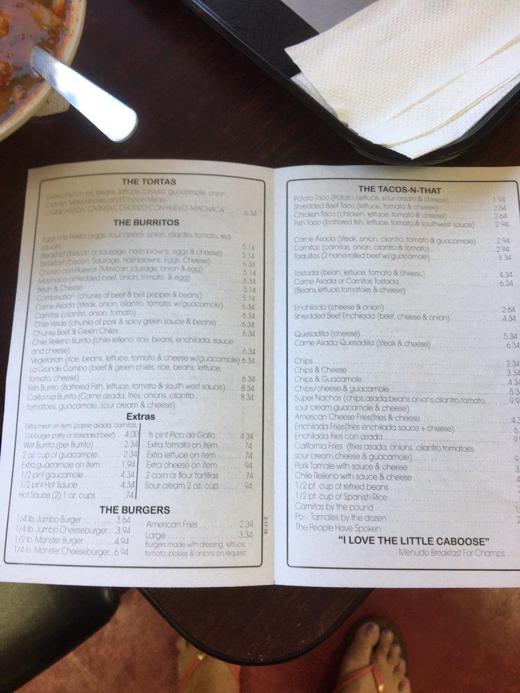 Menu at Little Caboose Taco Shop restaurant, Anaheim, 2225 W Ball Rd