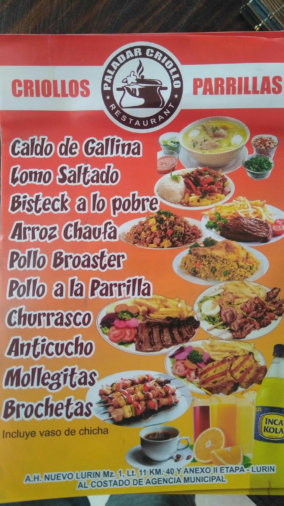 Menu at Paladar Criollo Restaurant, Lurin