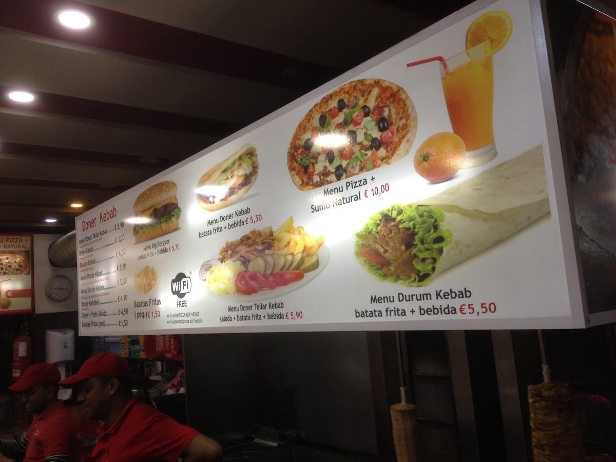 Menu at Pizza Alif Kebab pizzeria, Lisbon