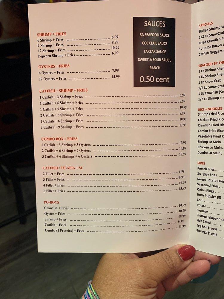 Menu at SA Seafood restaurant, San Antonio