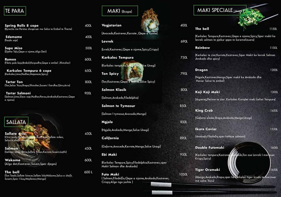 Menu at The BELL SUSHI BAR, Tirana
