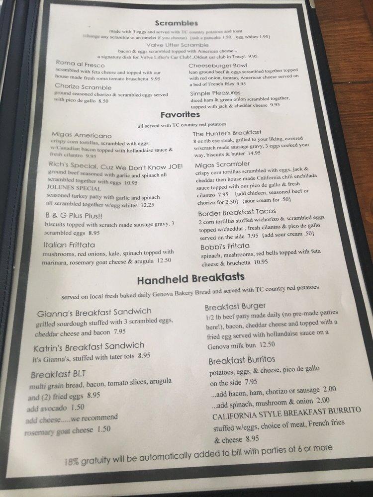 Menu at Town & Country Cafe, Tracy