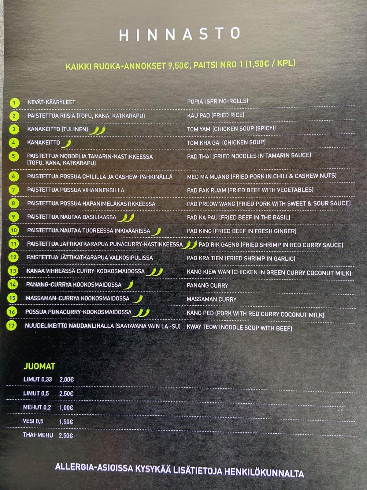 Menu at Udon Street Food restaurant, Hamina