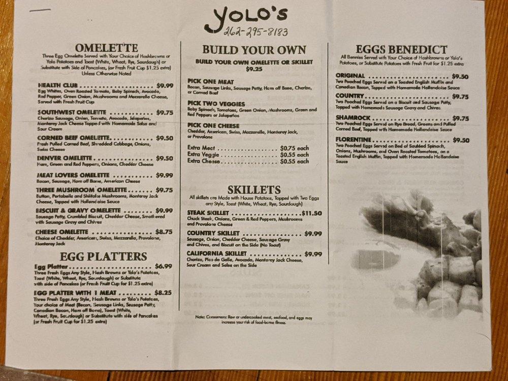 Menu at Yolo's Restaurant, Genoa City