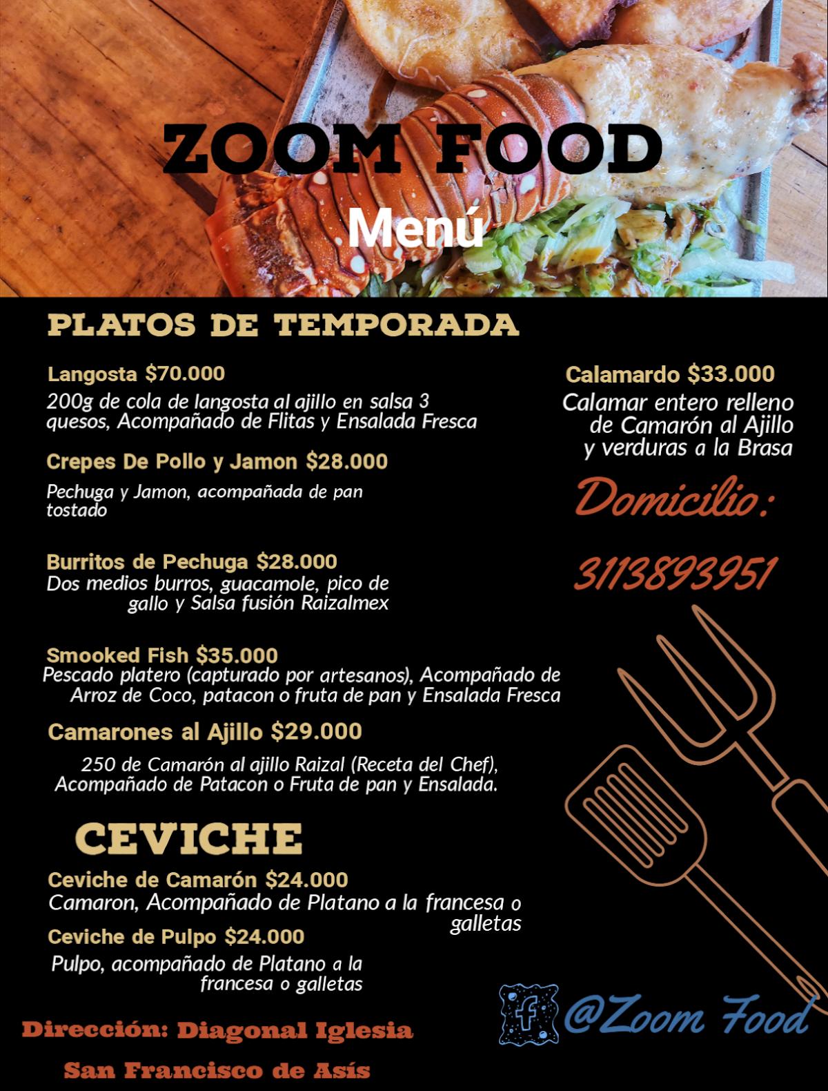 Menu at Zoom Food restaurant, Colombia