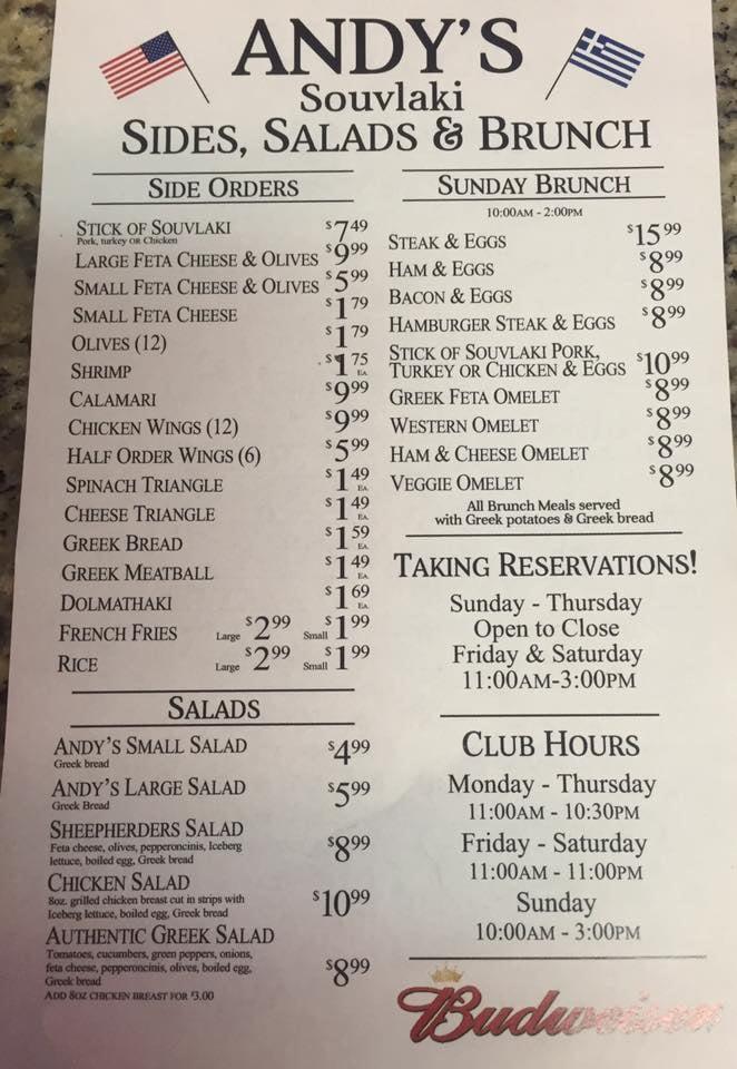 Menu at Andy's Club, Ogden