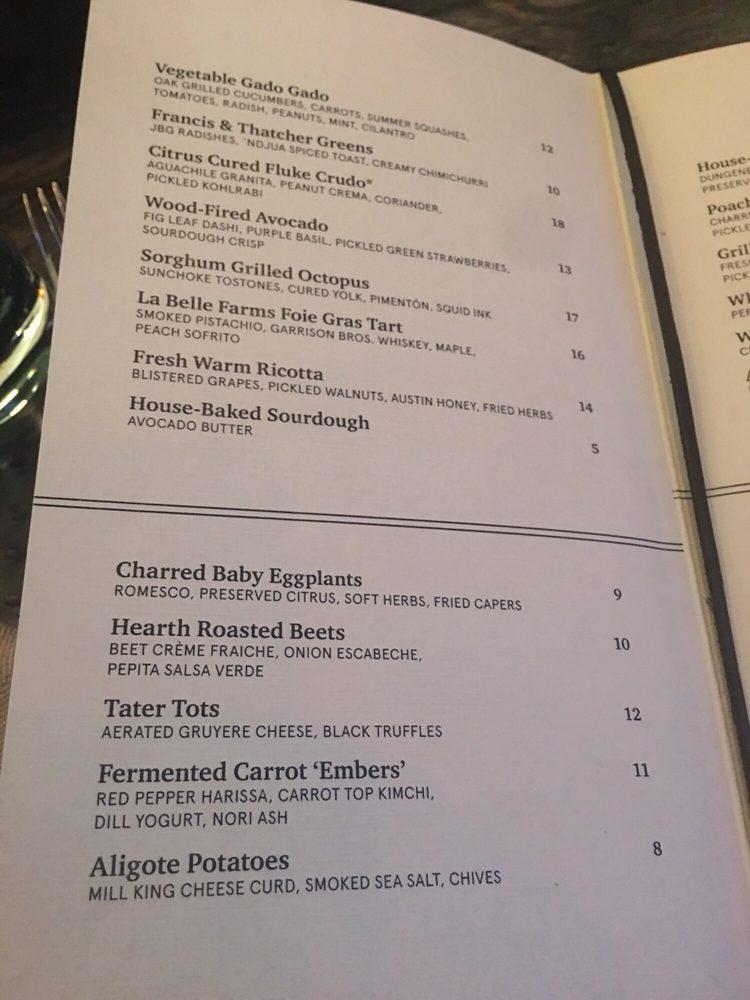 Menu at Fairmont Austin restaurant, Austin