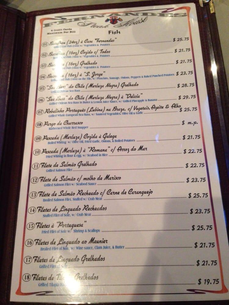Menu at Fernandes Steak House II steakhouse, Newark