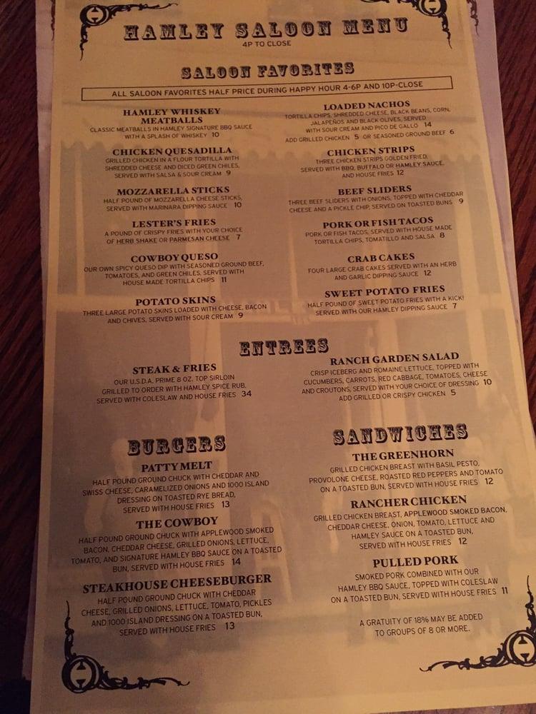 Menu at Hamley Cafe, Pendleton