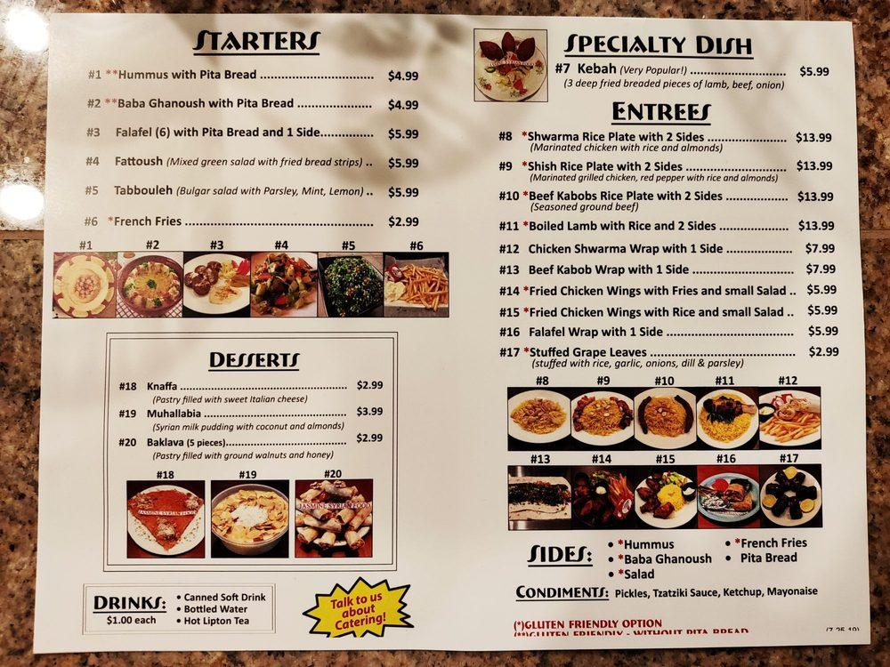 Menu at JASMINE SYRIAN FOOD restaurant, Aurora