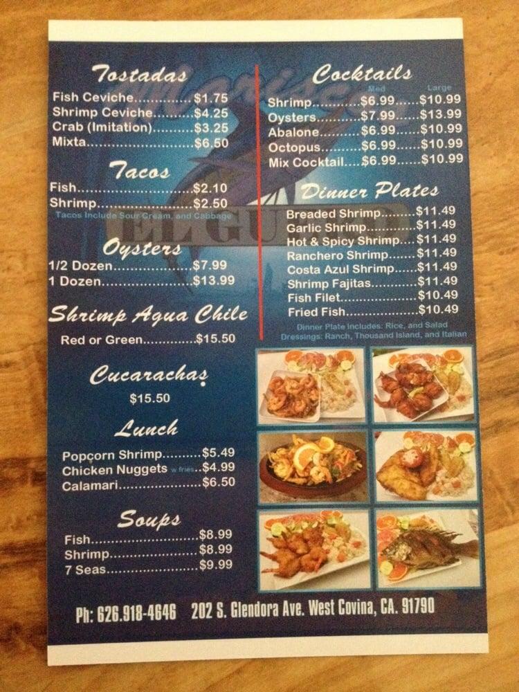Menu at Mariscos El Guero restaurant, West Covina, 202 S Glendora Ave