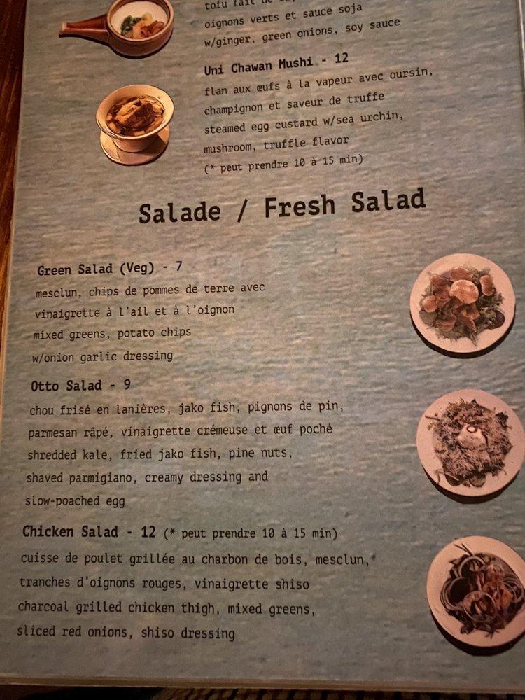 Menu at Otto Yakitori Izakaya restaurant, Montréal