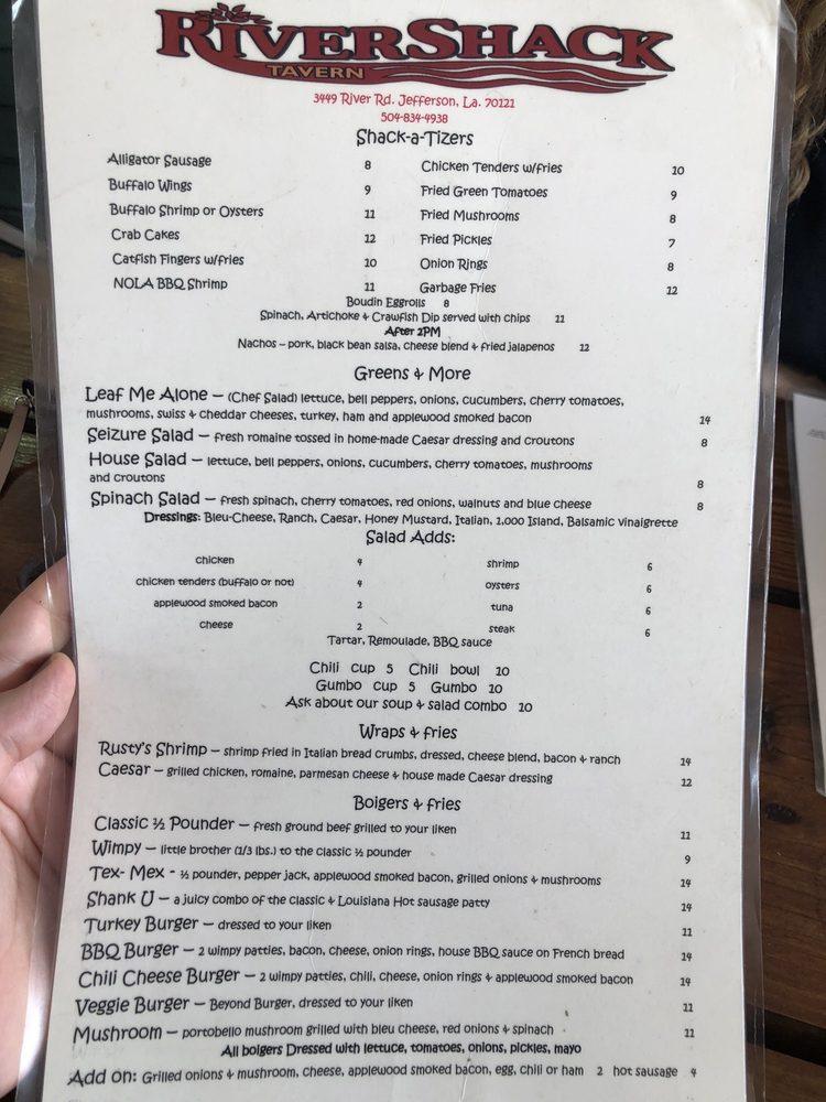 Menu at Rivershack Tavern pub & bar, Jefferson, River Rd