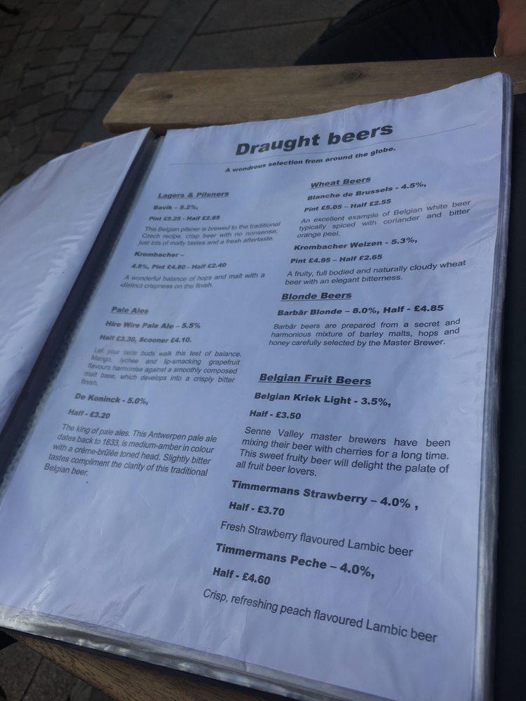Menu at Belgian Bar, Altrincham