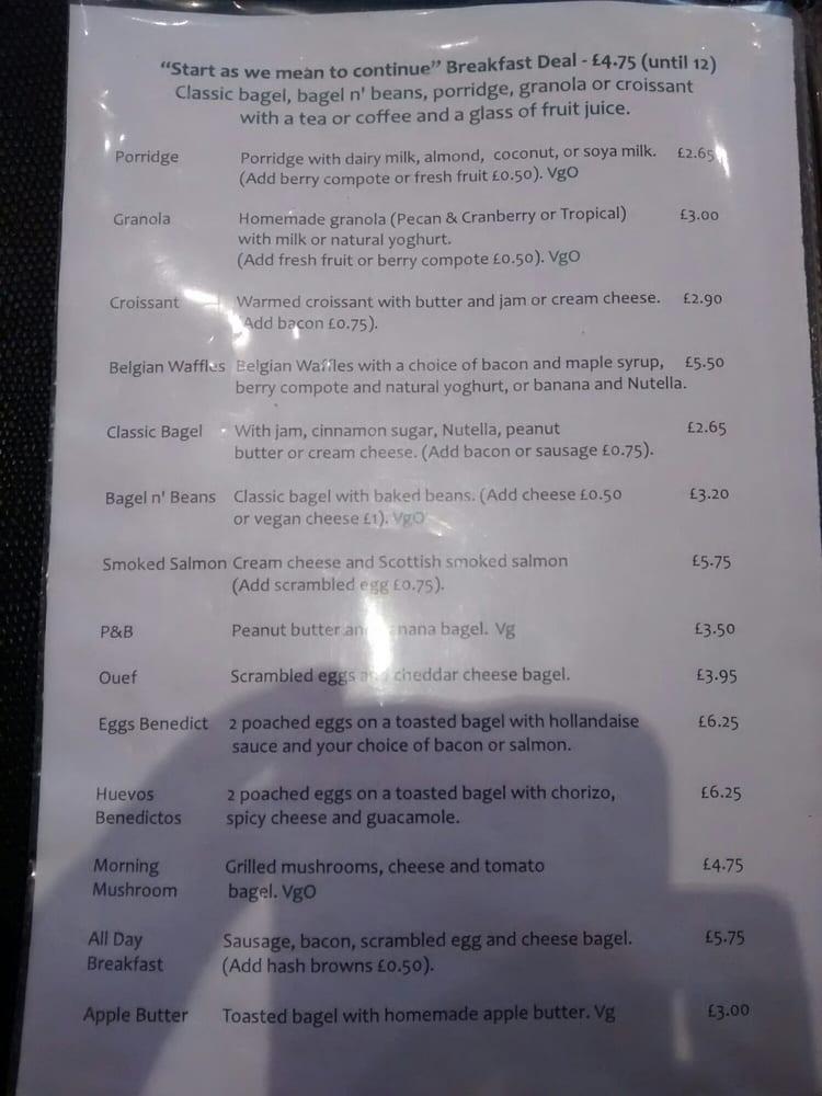 Menu at Blend cafe, Inverness