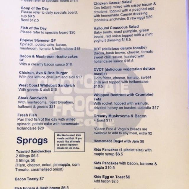 Carta de Chocolate Frog Cafe, Wellington
