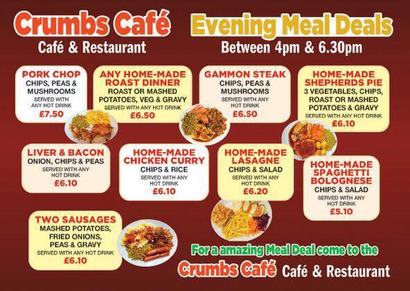 Menu at Crumbs Cafe, Beck Row
