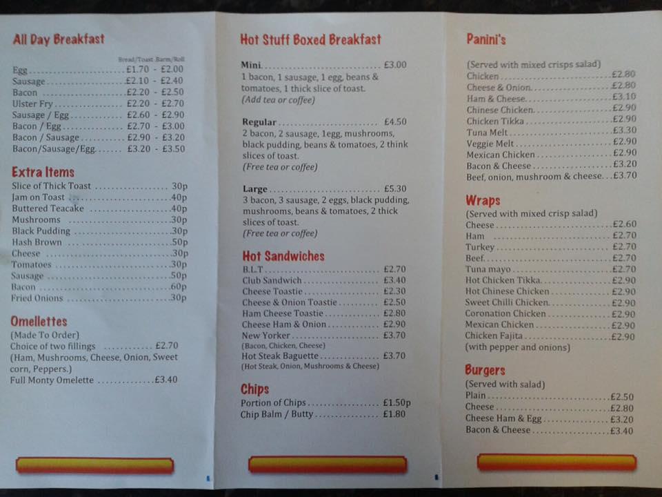 Menu at Hot Stuff Sandwich Bar, Widnes