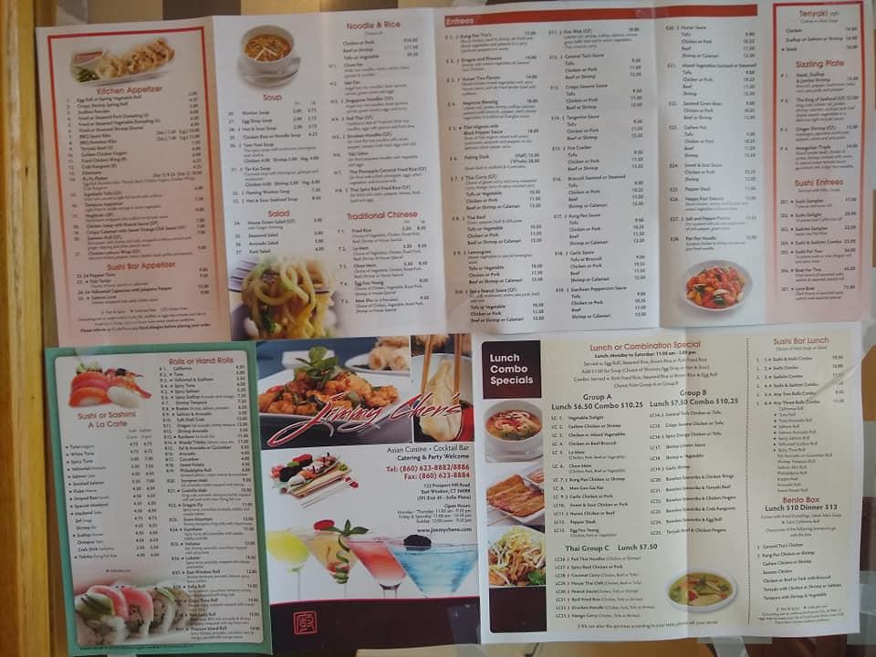 Menu at Jimmy Chen's Asian Cuisine & Cocktail Bar, East Windsor