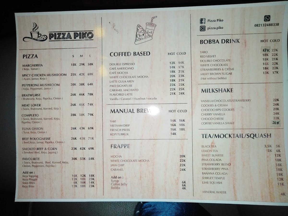 Menu at Pizza Piko cafe, Magelang