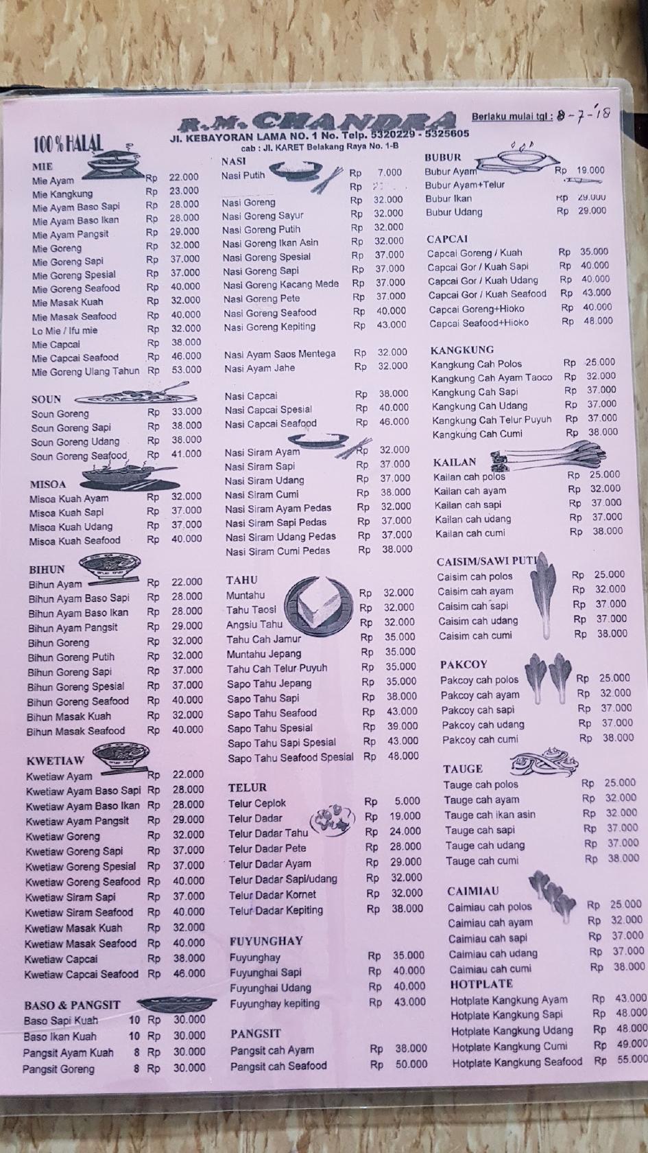 Menu at RM. Chandra 2 Kebayoran lama restaurant, West Jakarta, Jl. Raya ...