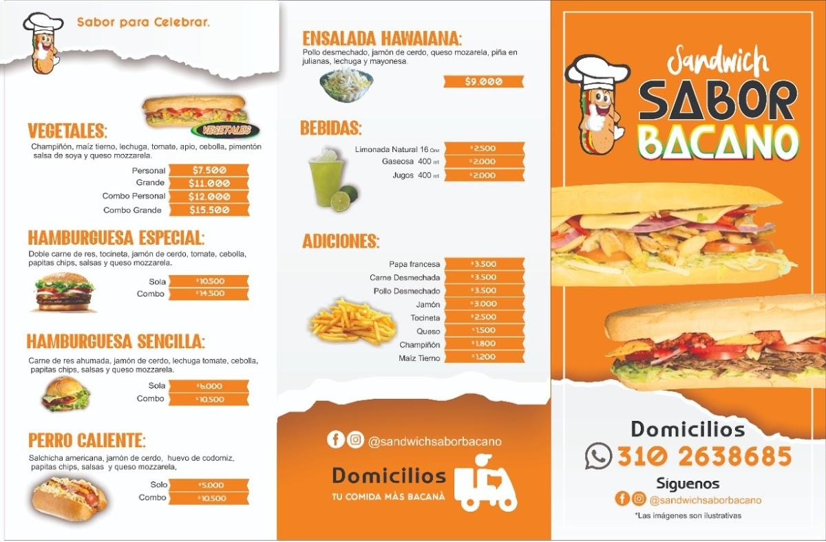 Menu at Sándwich Sabor Bacano restaurant, Bogotá, Cl. 7b #69c 11