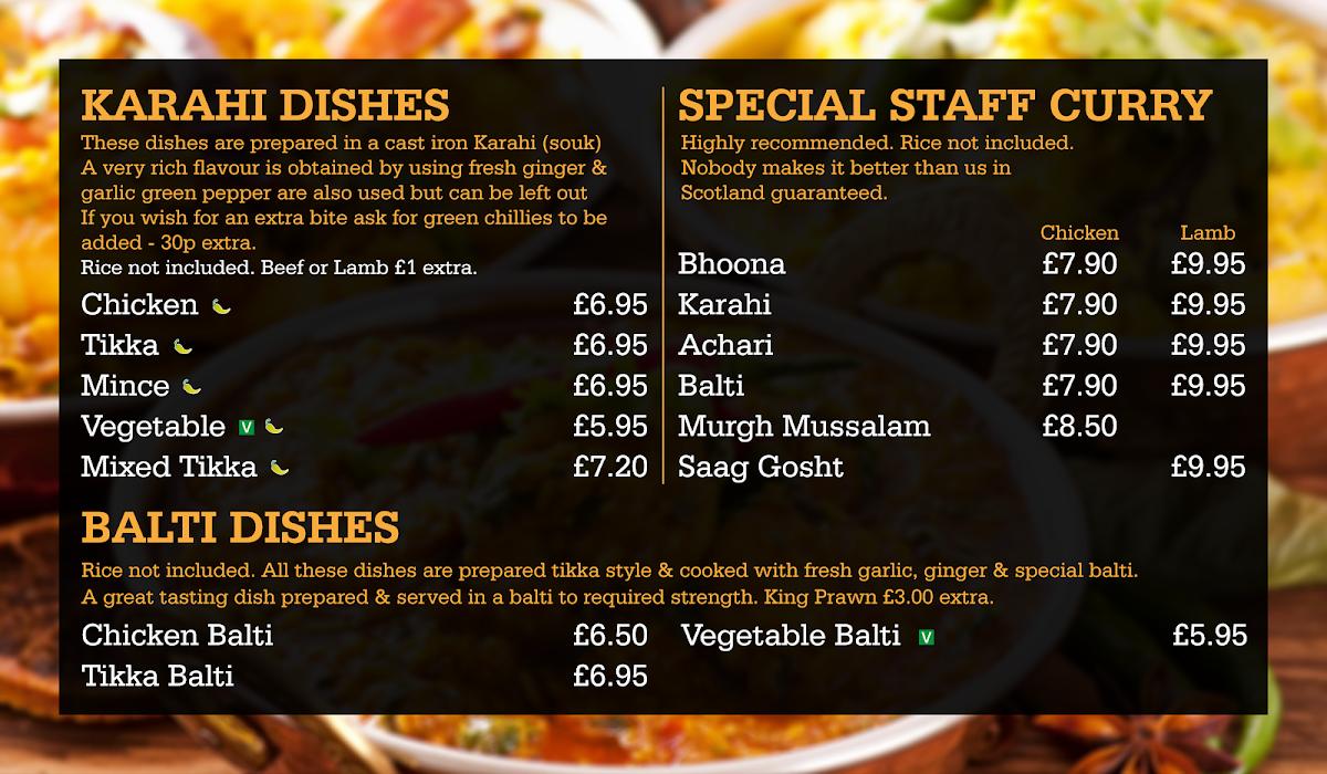 Menu at Spice of Life fast food, Stirling, 11 Bannockburn Rd