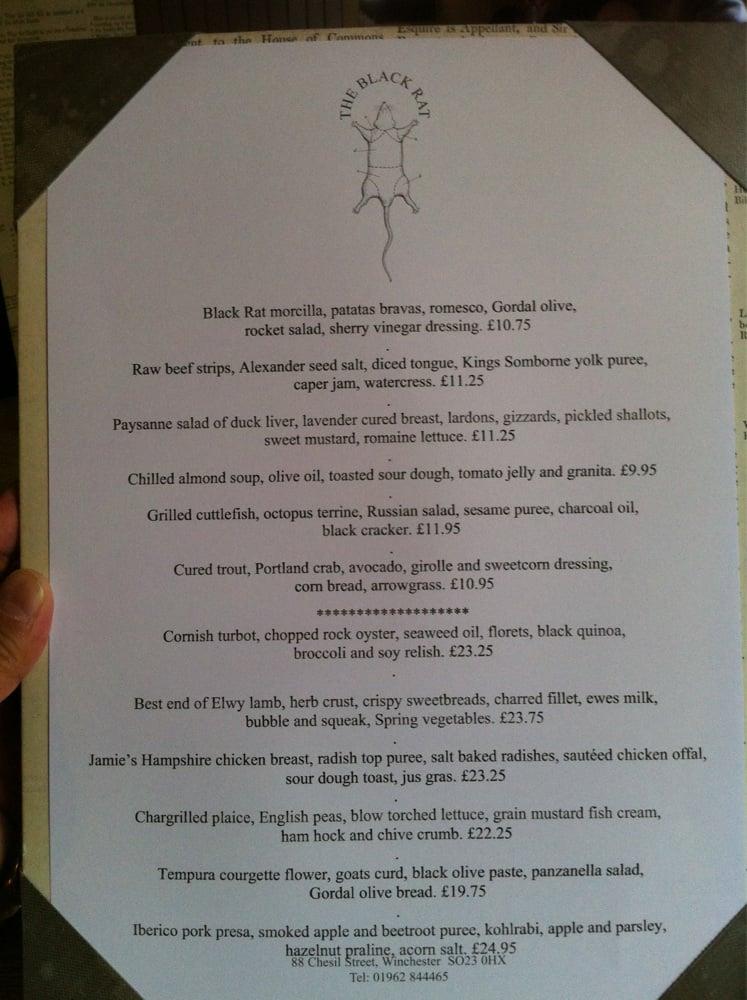 Menu at The Black Rat Restaurant, Winchester