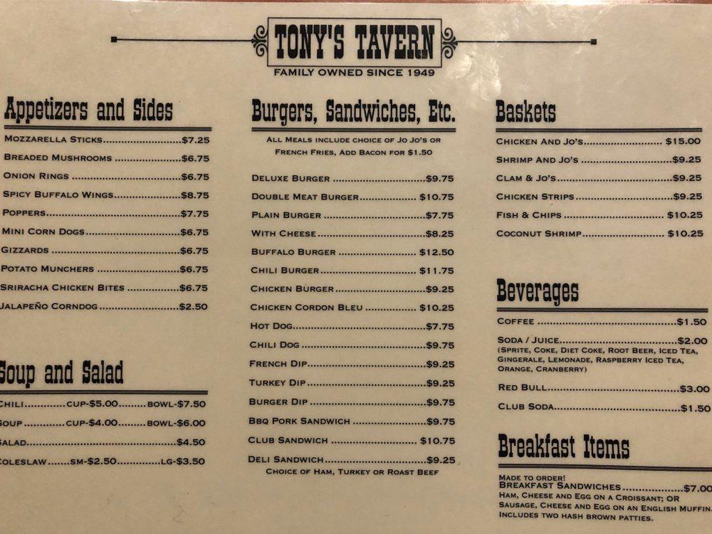 Menu at Tony's Tavern pub & bar, Custer, Main St