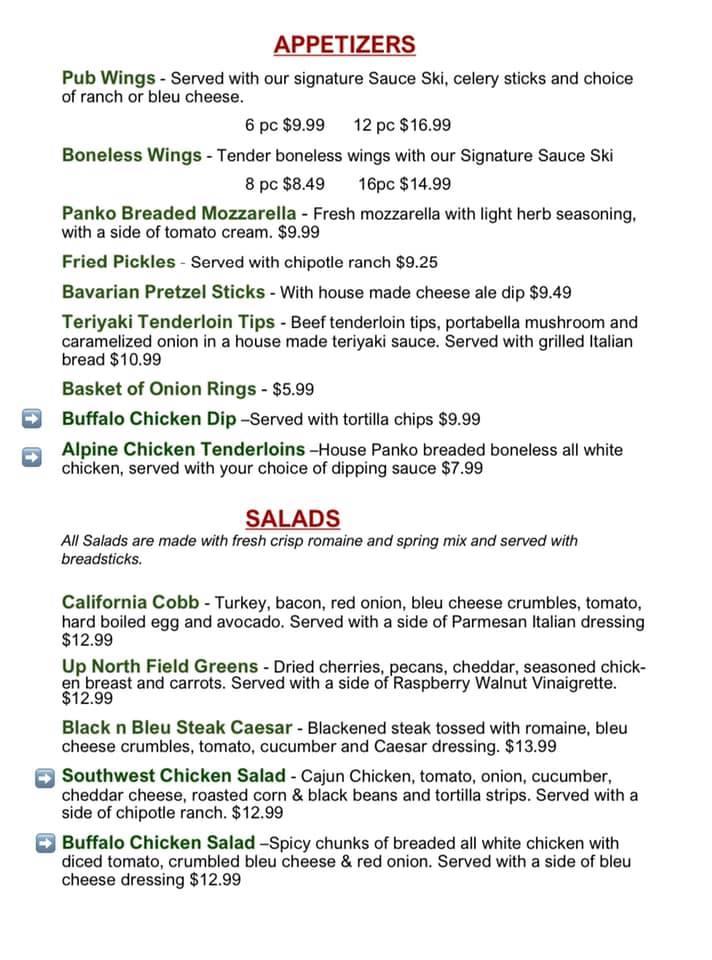 Menu at ALPINE TAVERN & EATERY pub & bar, Gaylord