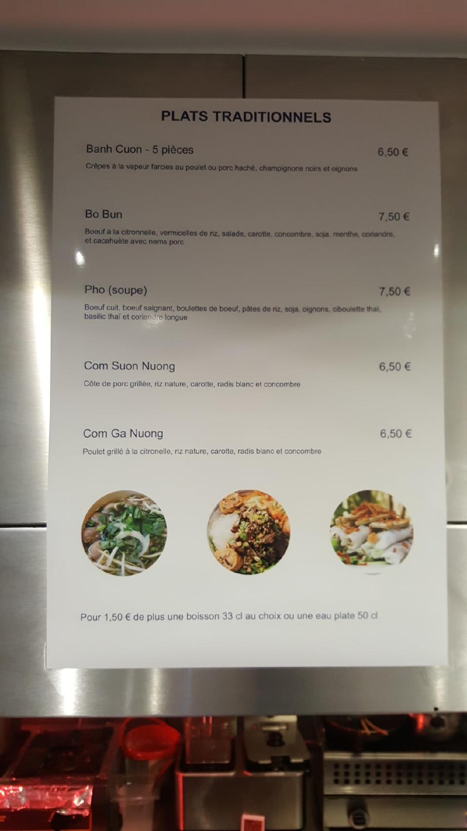 Menu at Banh Mi Saigon restaurant, Strasbourg