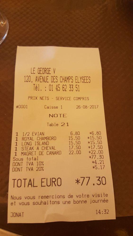 Menu at Café George V, Paris
