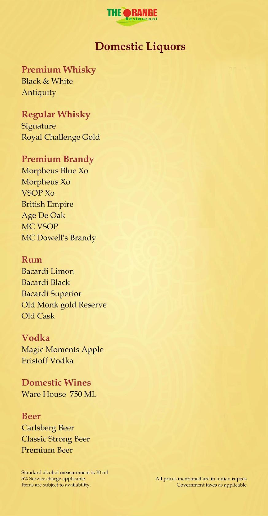 Menu at The Orange Multi Cuisine Restaurant, Yercaud, Yercaud