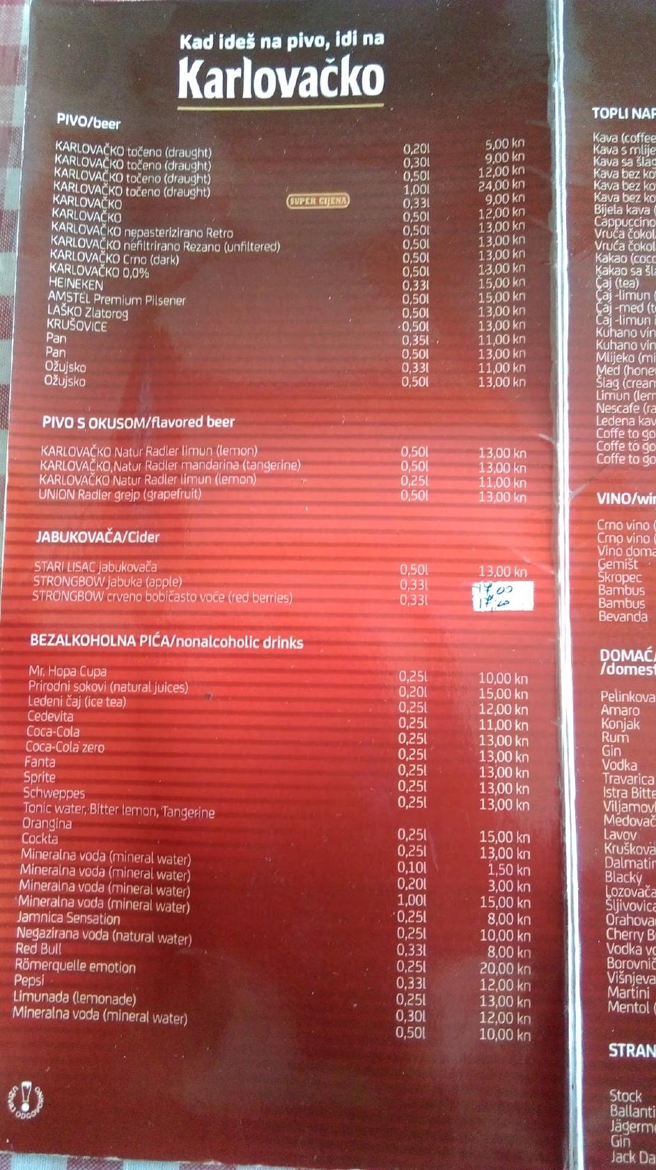 Menu at Restoran "Vertigo" restaurant, Zlatar Bistrica
