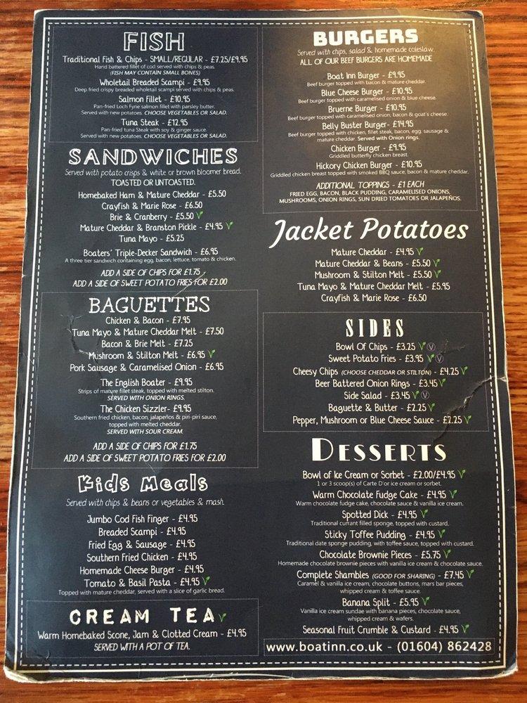 Menu at The Boat Inn pub & bar, Stoke Bruerne