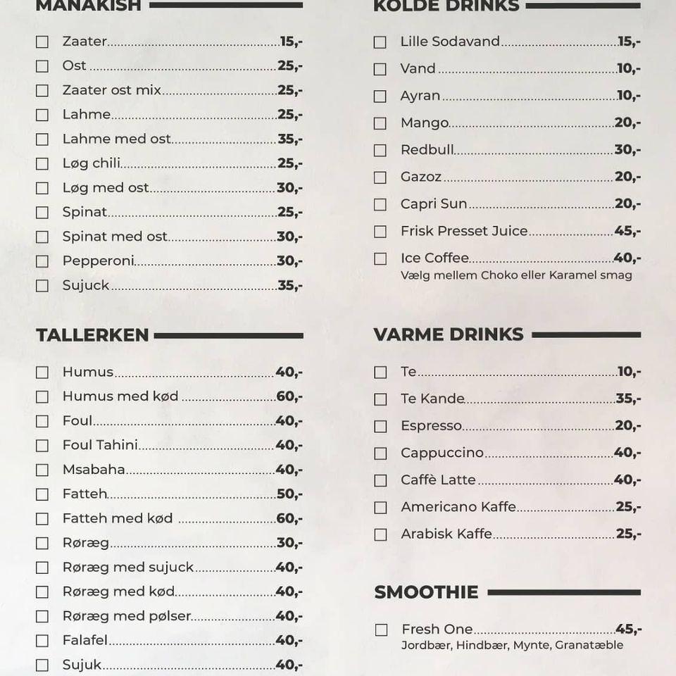 Menu at ZYARA RESTAURANT, Aarhus