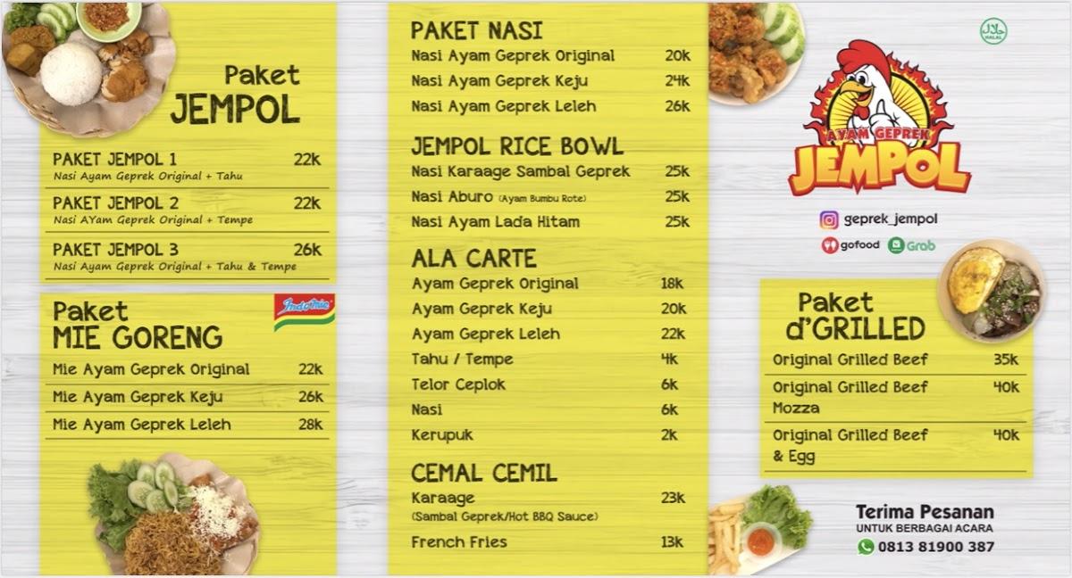Menu at Ayam Geprek Jempol restaurant, Central Jakarta