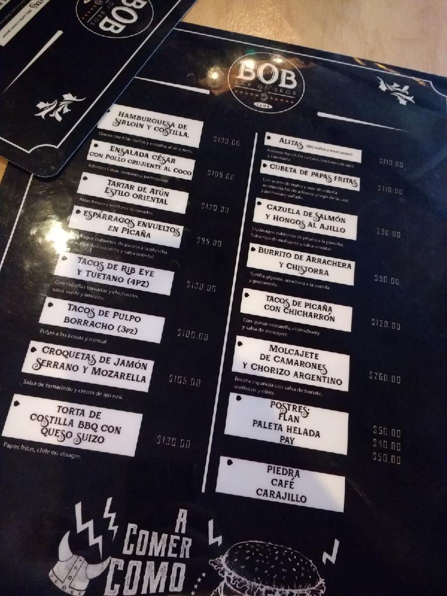 Menu at BOB Bar Of Bros, Tuxtla Gutiérrez