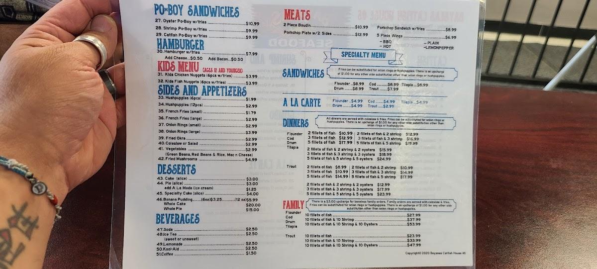 Menu at Bayseas Catfish House #5 restaurant, San Antonio, Jones ...