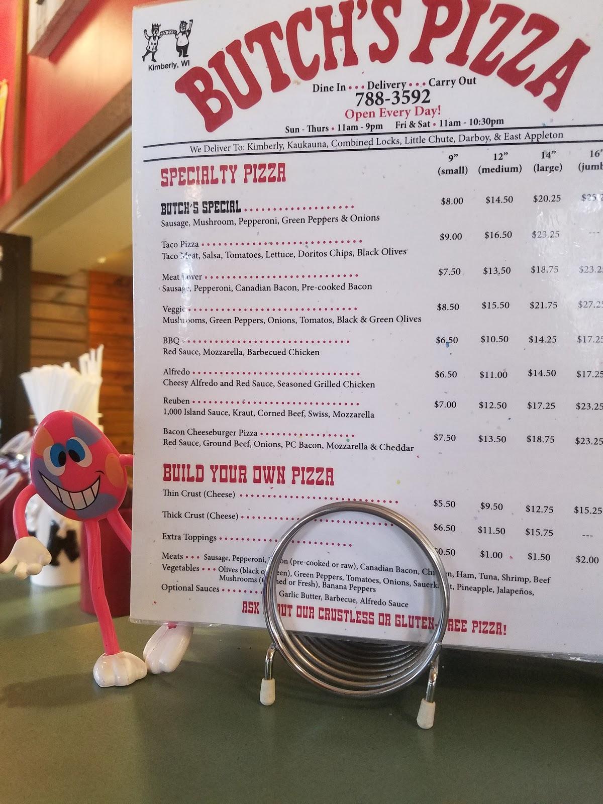 Menu at Butch's Pizza, Inc. Kimberly pizzeria, Kimberly