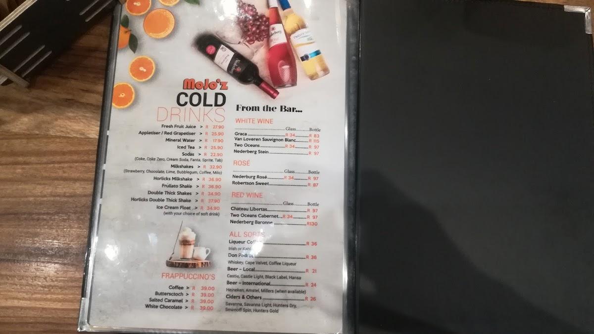 Menu at Mojoz Southcoast Mall restaurant, Margate