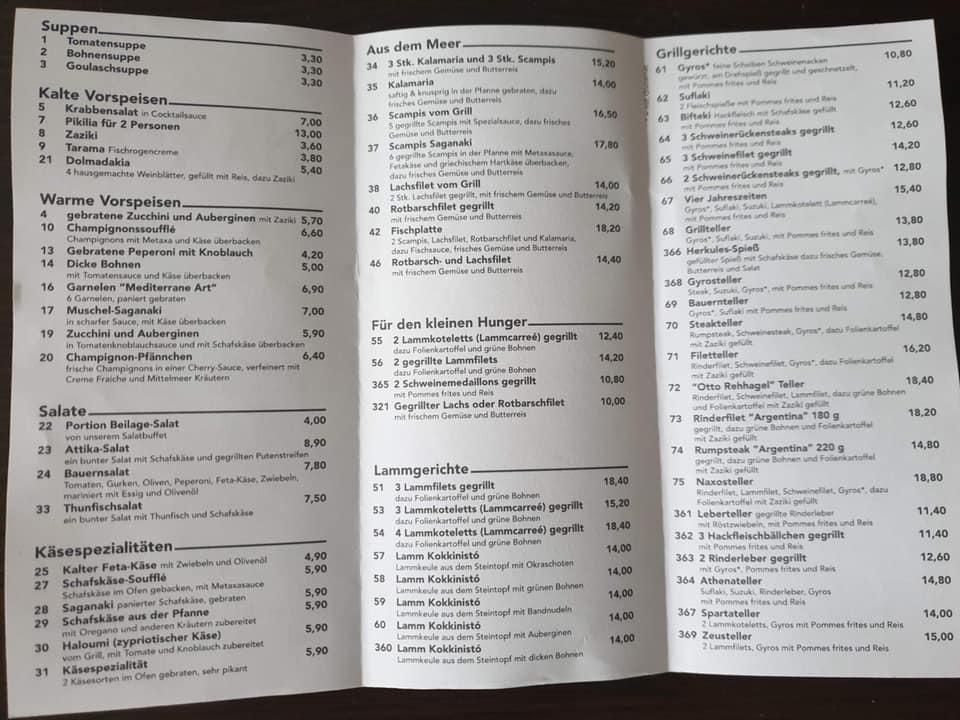 Menu at Restaurant Naxos, Ilsede
