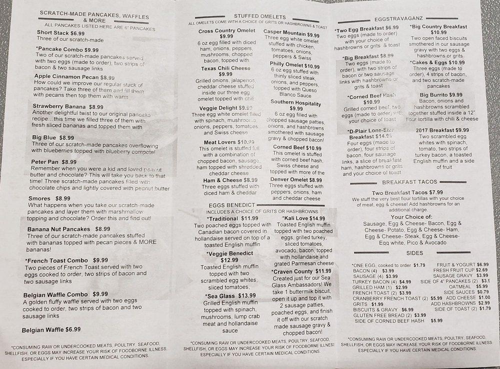 Menu at Sea Glass Cafe, New Bern, S Glenburnie Rd