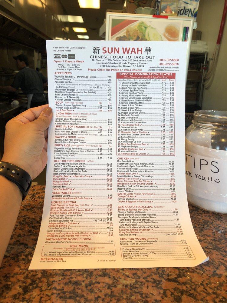 Menu at Sun Wah fast food, Denver