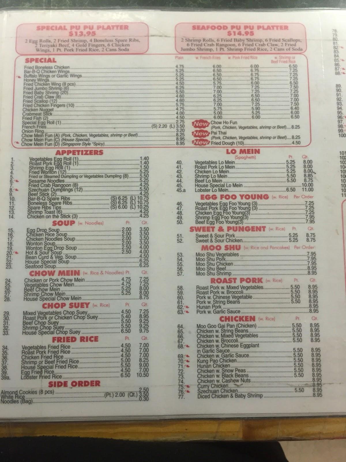 Menu at Sunny Wok Chen restaurant, Troy